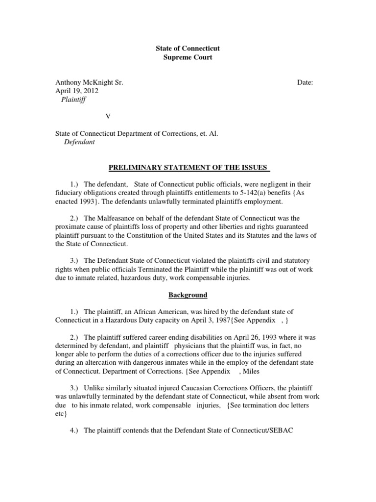 Preliminary Statement of Issues | PDF | Equal Protection Clause ...