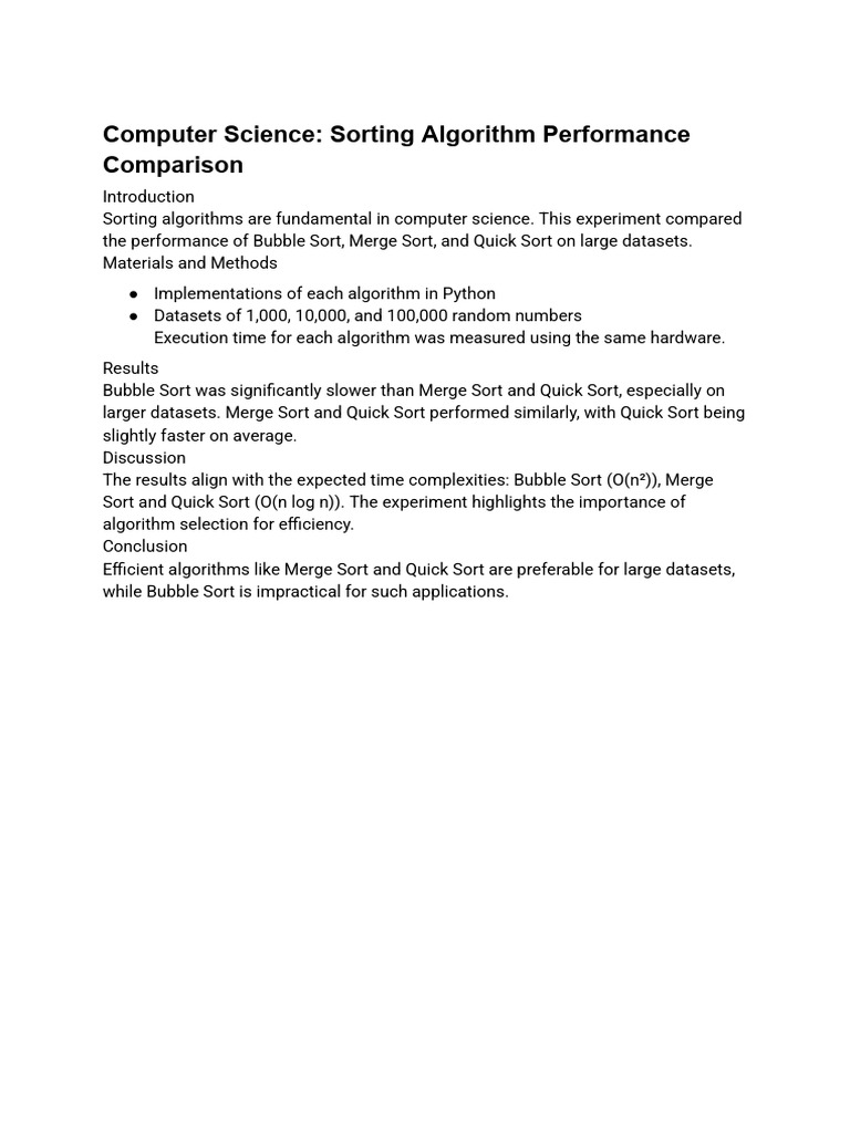 Sorting Algorithm Performance Analysis | PDF