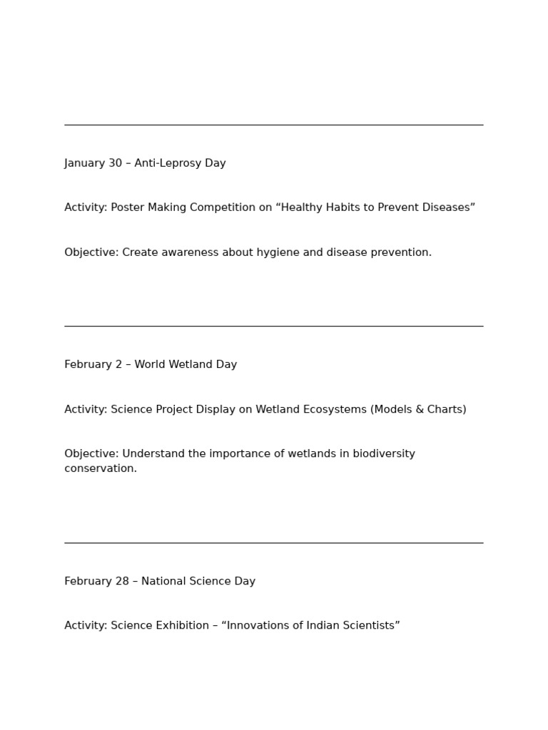 Monthly Health & Environment Activities | PDF | Natural Environment ...