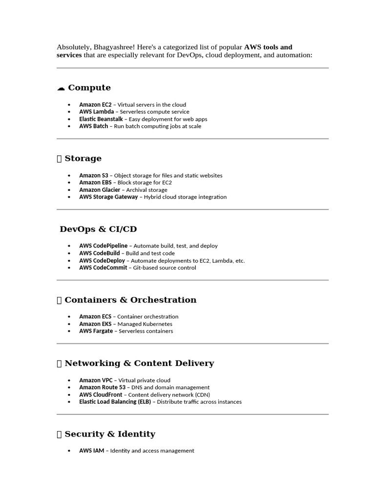 AWS Tools and Services Overview | PDF