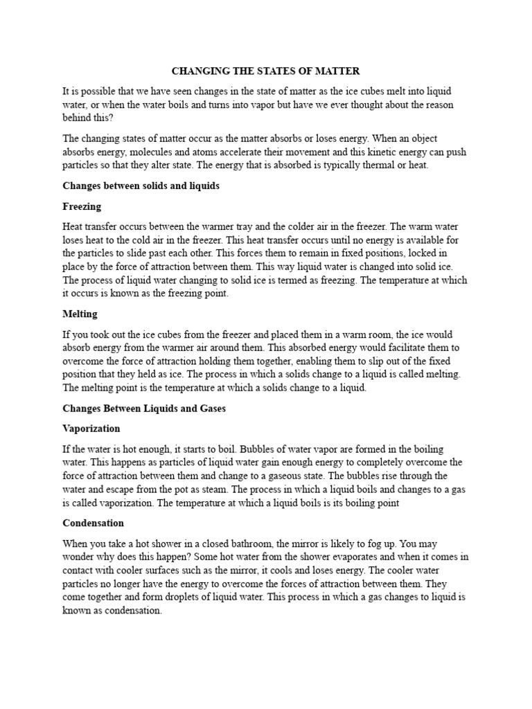 Chemistry Notes-Changing The States of Matter | PDF | Liquids ...