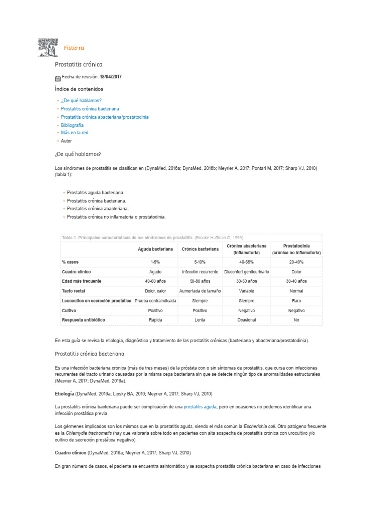 Guía Clínica de Prostatitis Crónica - Fisterra | PDF | Medicina CLINICA ...