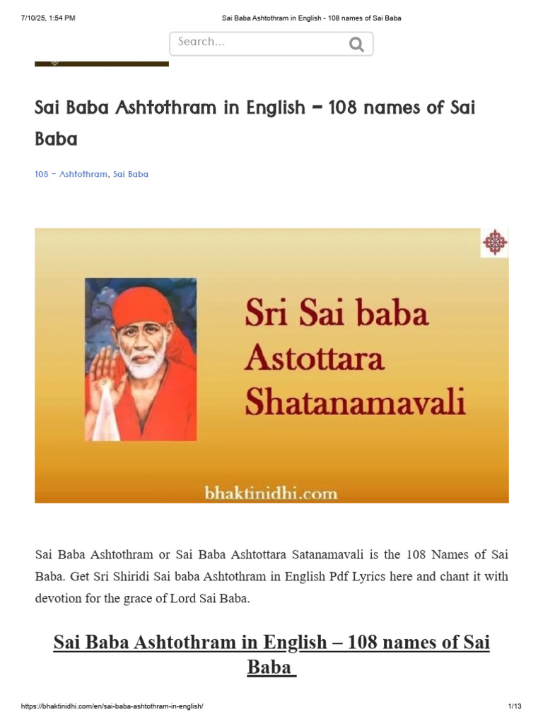 Sai Baba Ashtothram: 108 Names in English | PDF | Hindu Deities ...