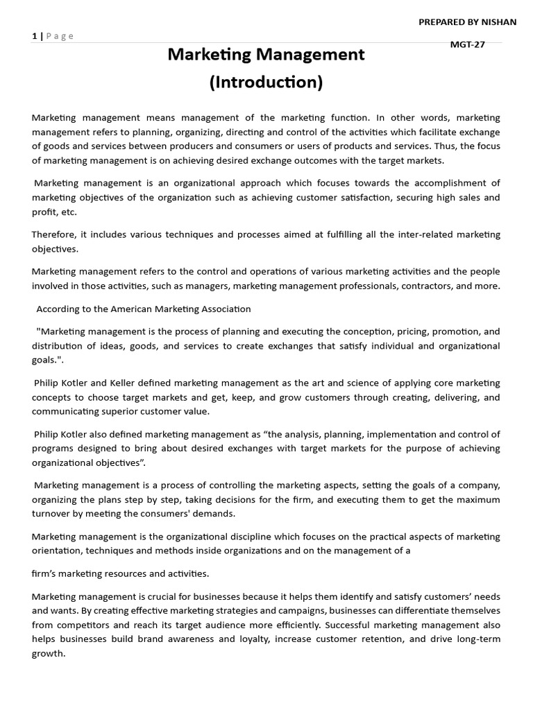 Marketing Management Overview and Process | PDF | Marketing | Marketing ...