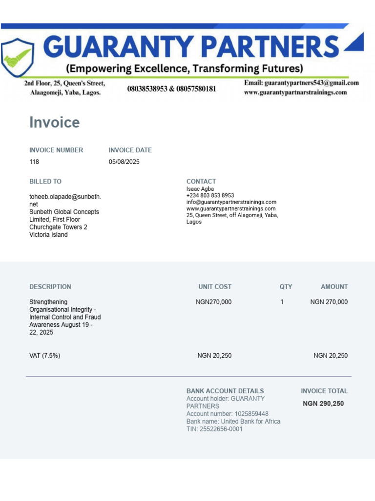 Invoice for Training Services 2025 | PDF