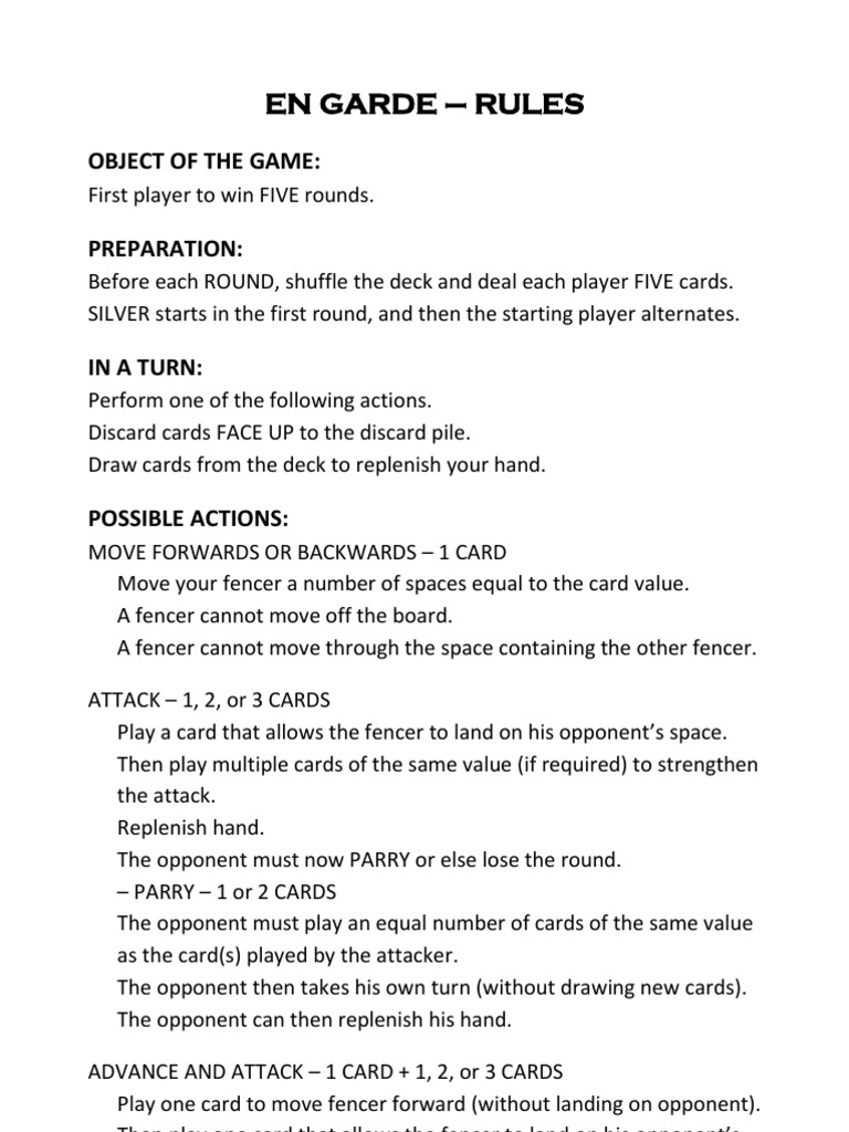 En GARDE - Advanced Rules Reference | PDF | Fencing | Leisure Activities