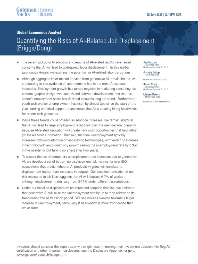 AI Job Displacement Risk Analysis | PDF | Unemployment | Artificial ...