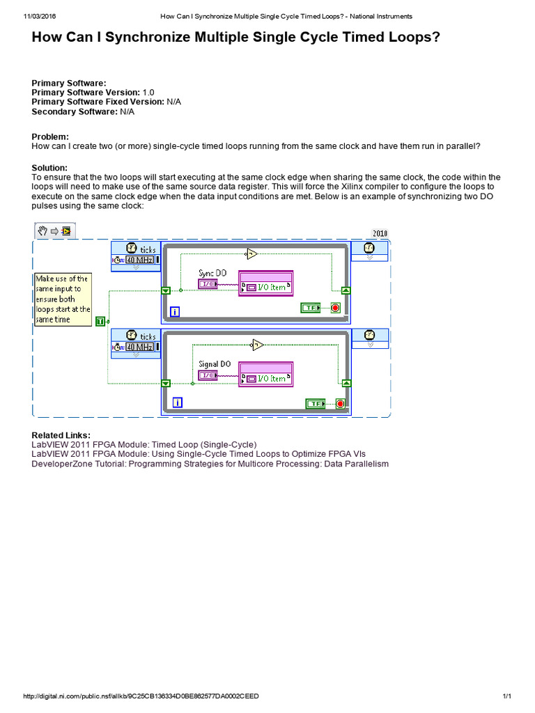 How Can I Synchronize Multiple Single Cycle Timed Loops | PDF
