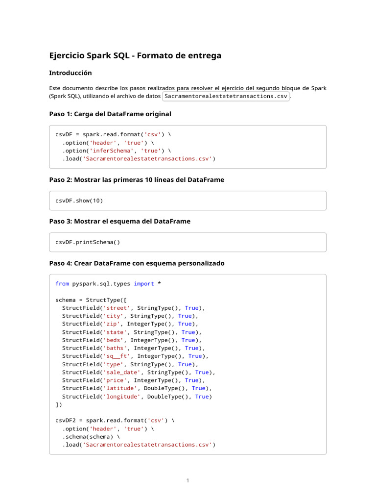 Spark SQL Ejercicio | PDF | SQL | Diseño de software