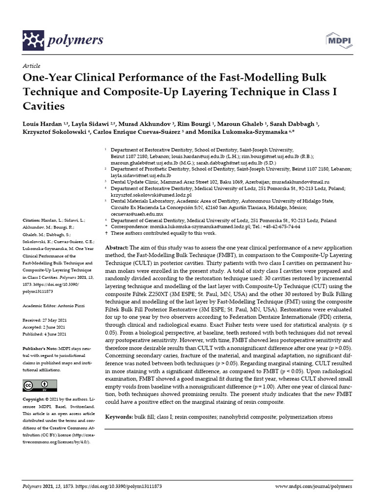 One-Year Clinical Performance of The Fast-Modelling Bulk Technique and ...