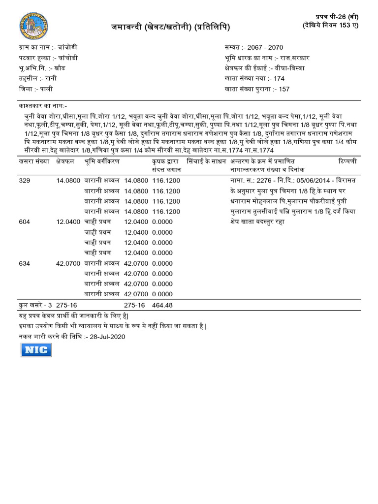 Apnakhata, Land Records of Rajasthan State, Government of Rajasthan1 | PDF