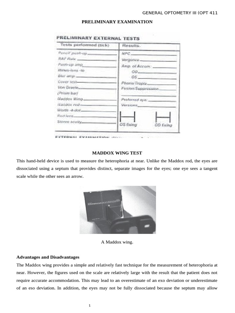 Maddox Wing Test for Heterophoria | PDF | Senses | Vision