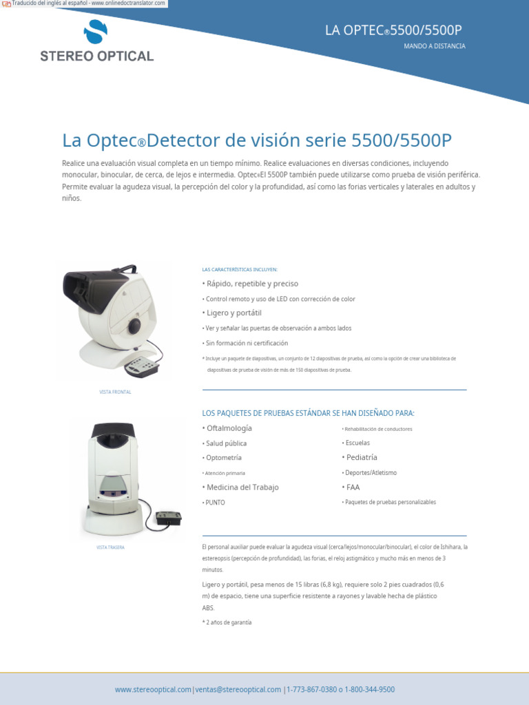 Optec 5500/5500P: Evaluación Visual Eficaz | PDF