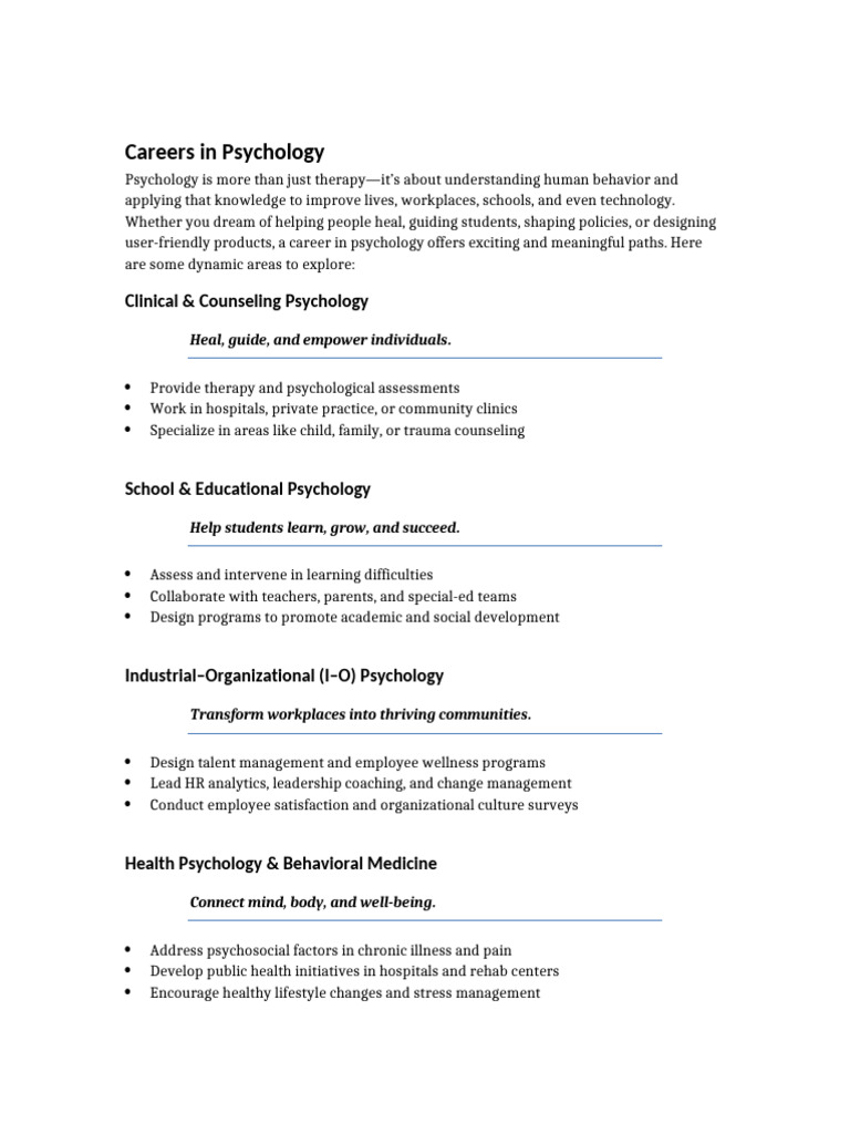 Exploring Careers in Psychology | PDF | Psychology | Psychotherapy
