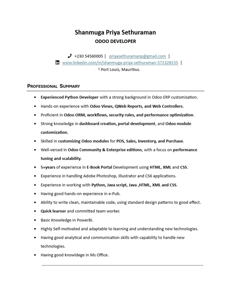 Shanmuga Priya Sethuraman Resume | PDF | Html | Computing