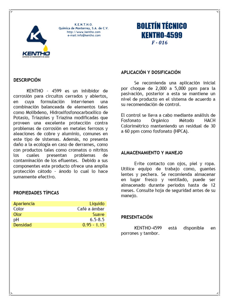Inhibidor de Corrosión KENTHO-4599 | PDF | Corrosión | Rieles