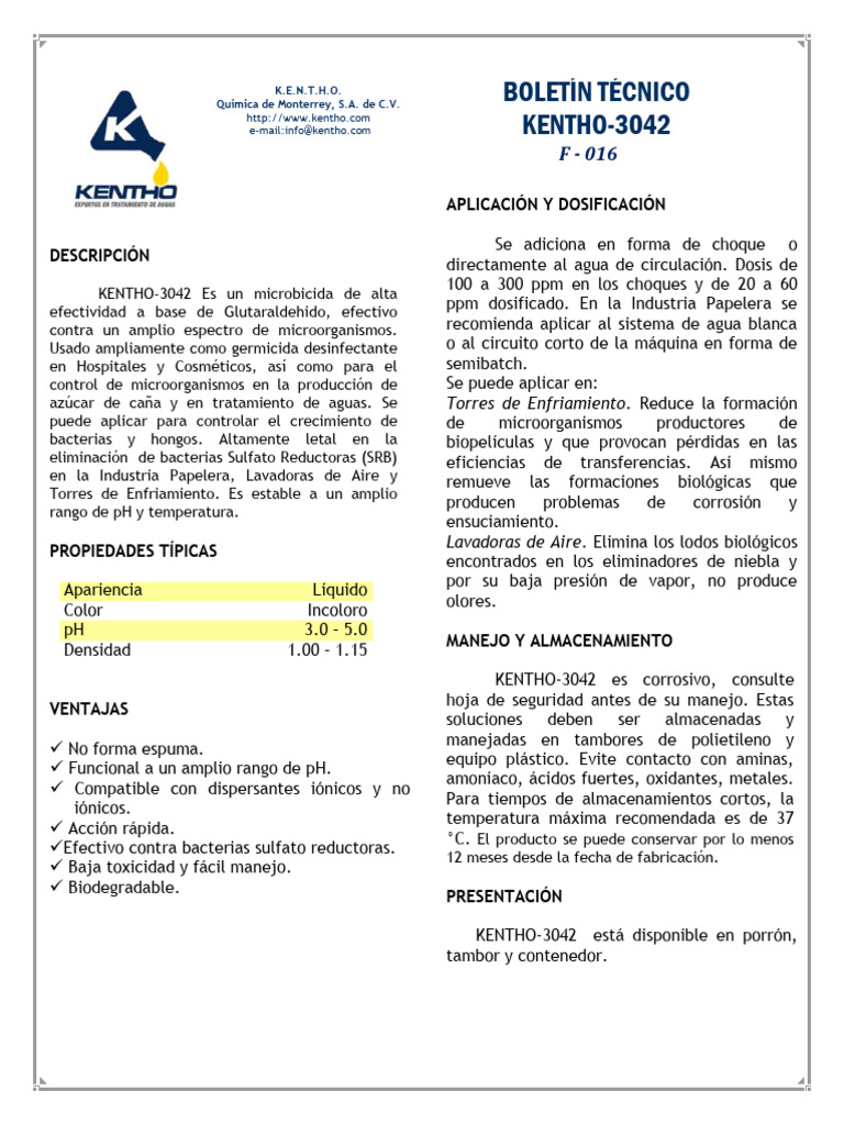 Microbicida KENTHO-3042: Efectividad y Aplicaciones | PDF | Corrosión ...