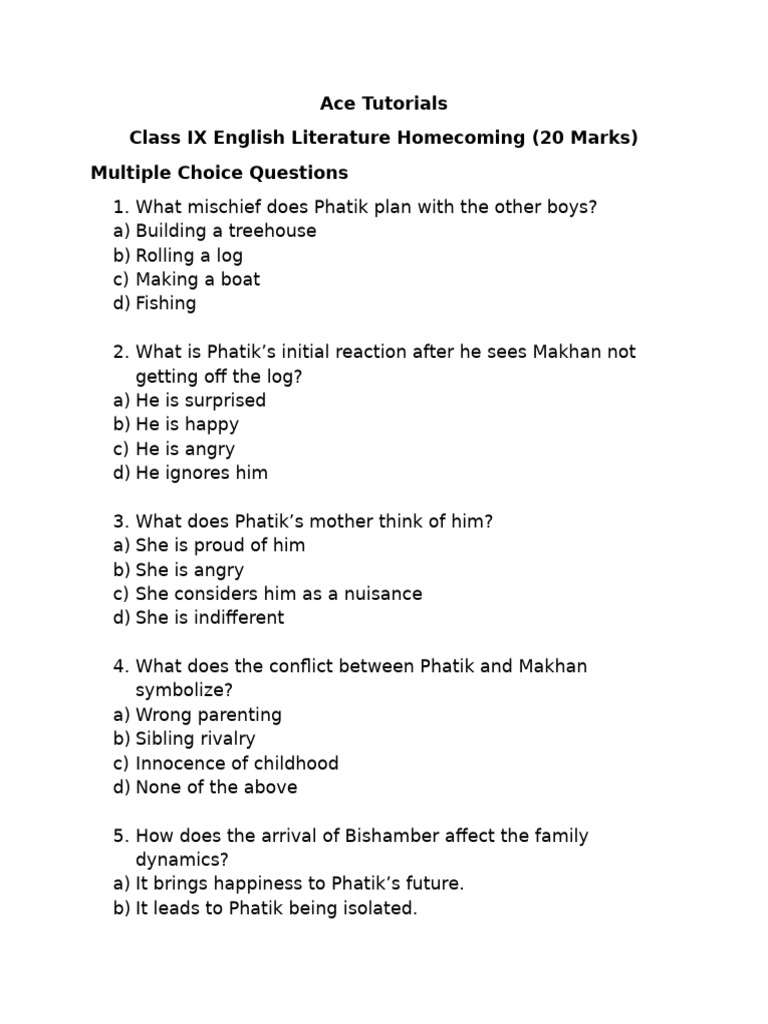 Ace Class 9 MCQs Homecoming | PDF