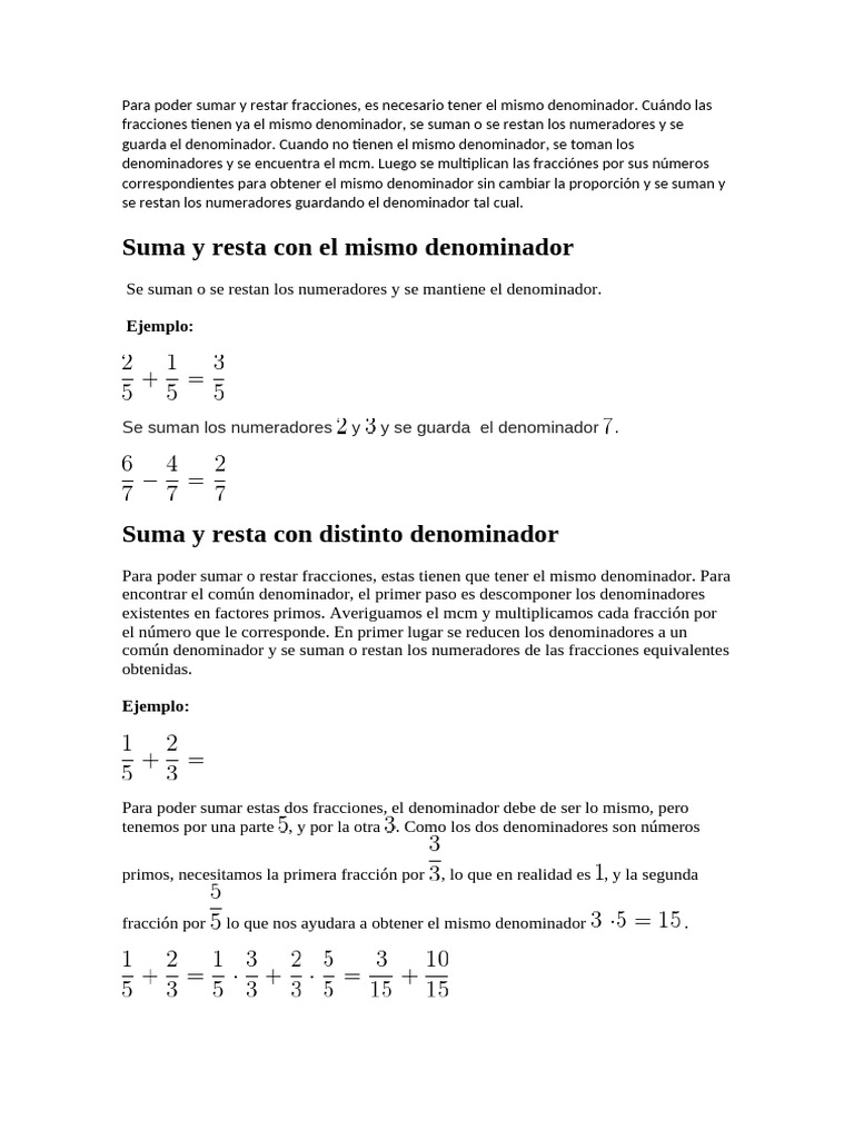 Sumar y restar fracciones y redondear números | PDF | Objetos ...
