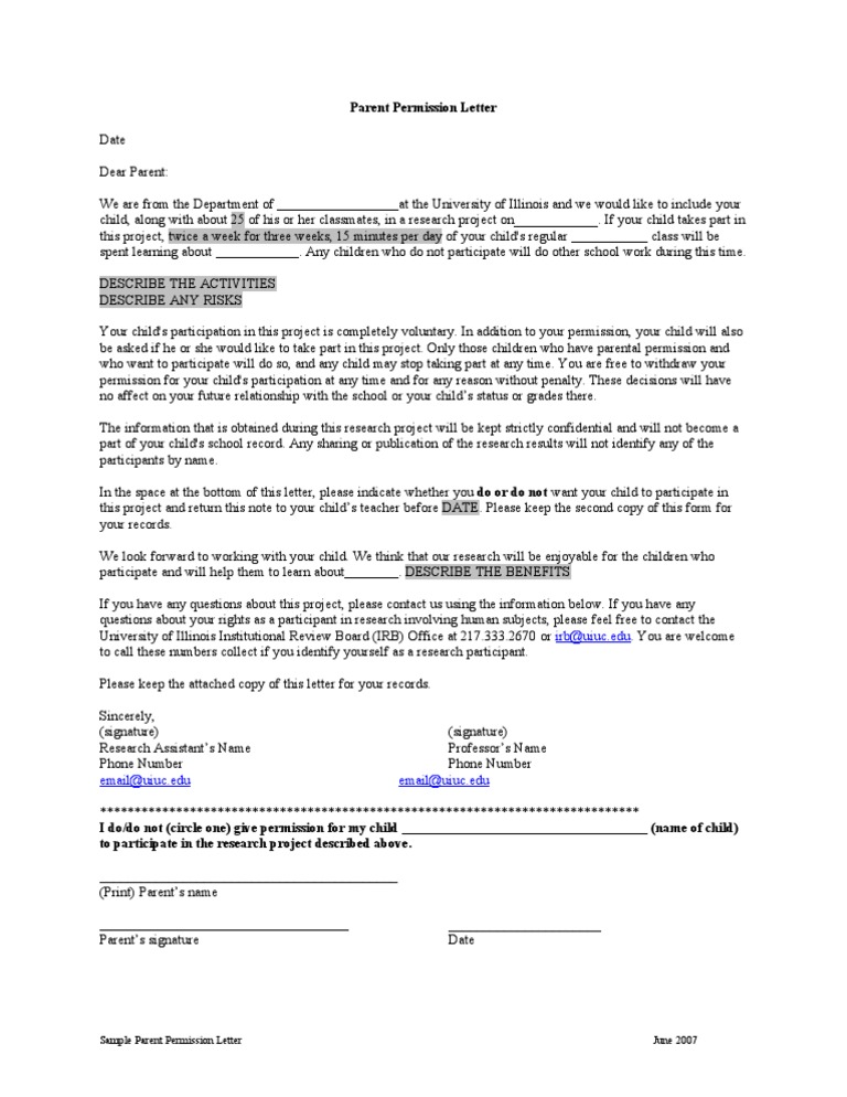Requesting Parental Consent for Child Participation in an Educational ...