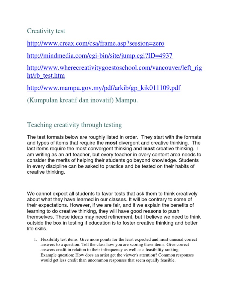 Creativity Test | PDF | Test (Assessment) | Creativity