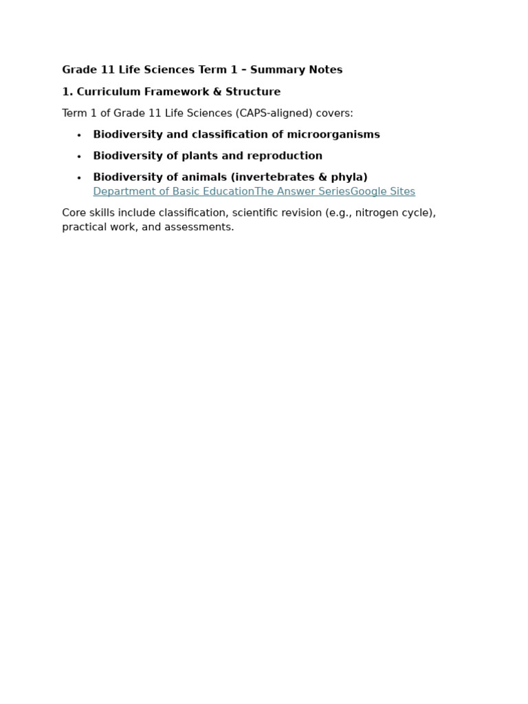 Grade 11 Life Sciences Term 1 Thing | PDF