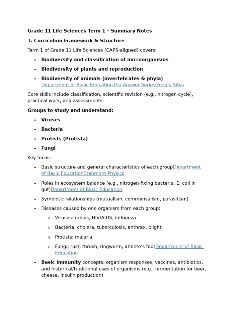 Grade 11 Life Sciences Term 1 Summary | PDF
