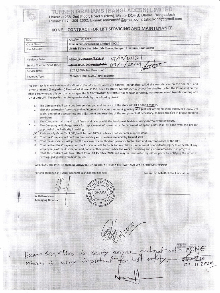 Lift Servicing Contract - JPG | PDF