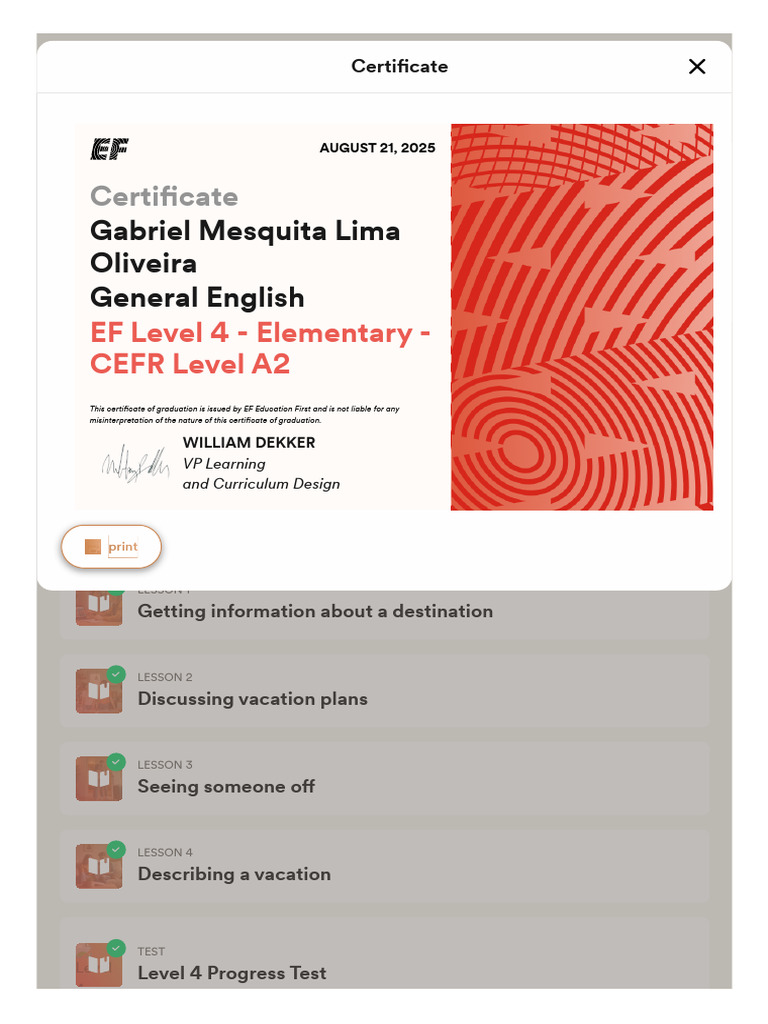 Level 4 English: Vacation Unit Overview | PDF
