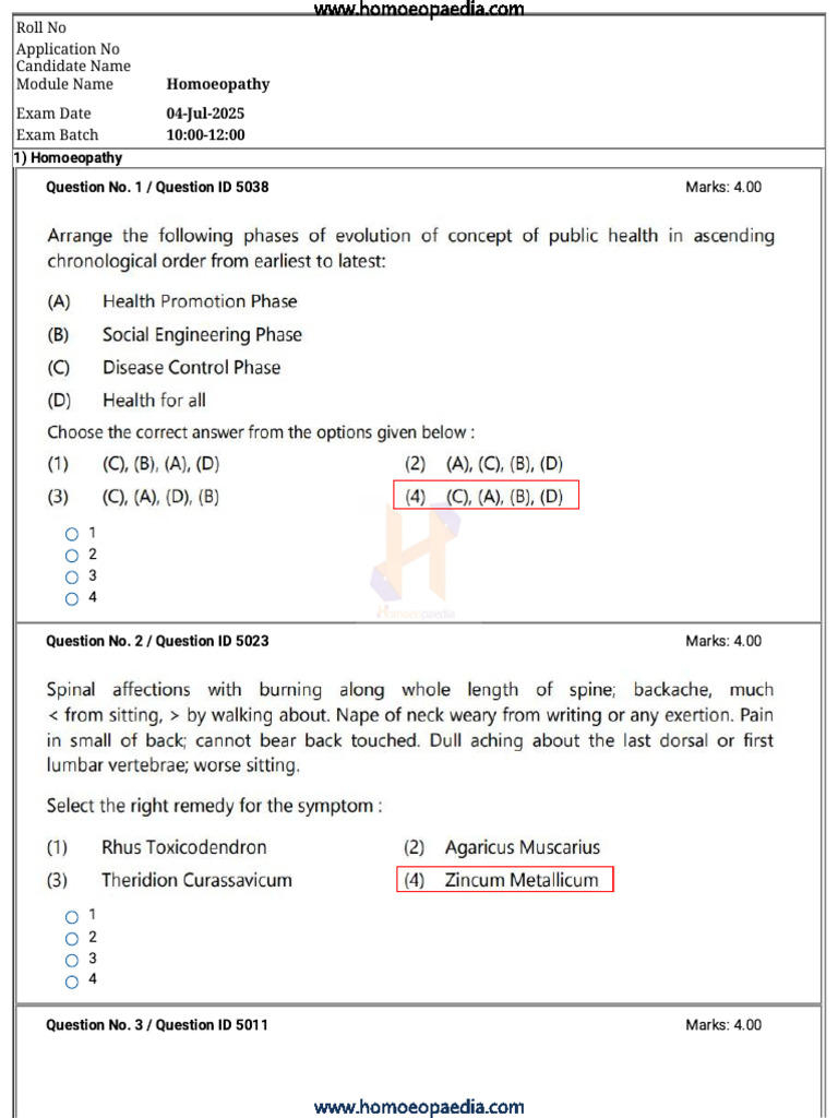 AIAPGET 2025 Homoeopathy Question Paper | PDF