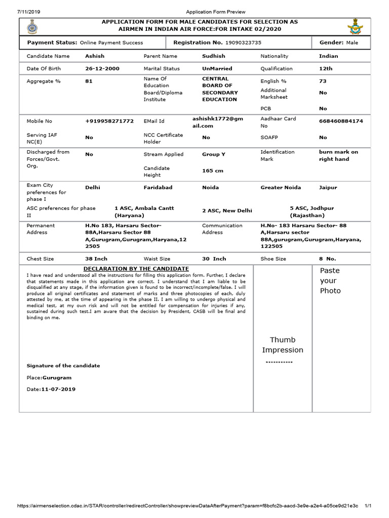 IAF Airmen Application Form 2020 | PDF