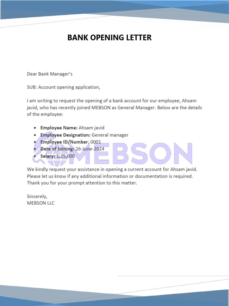 BANK OPENING LETTER.docx | PDF