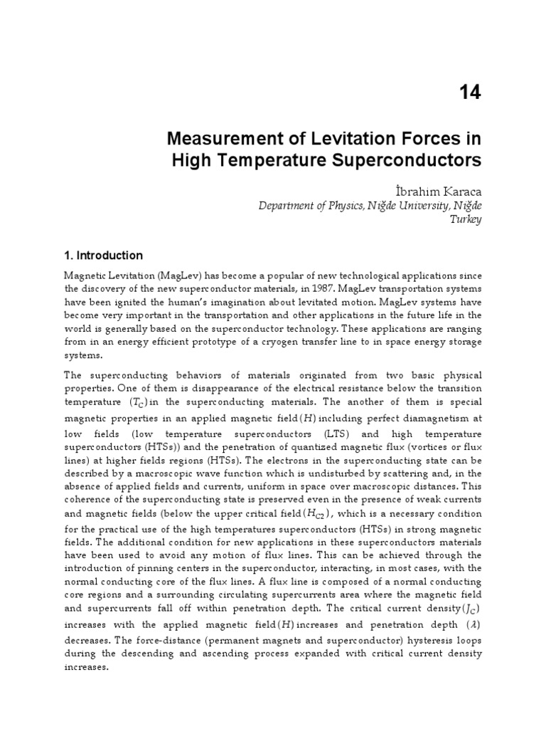 InTech-Measurement of Levitation Forces in High Temperature Superconductors | PDF ...