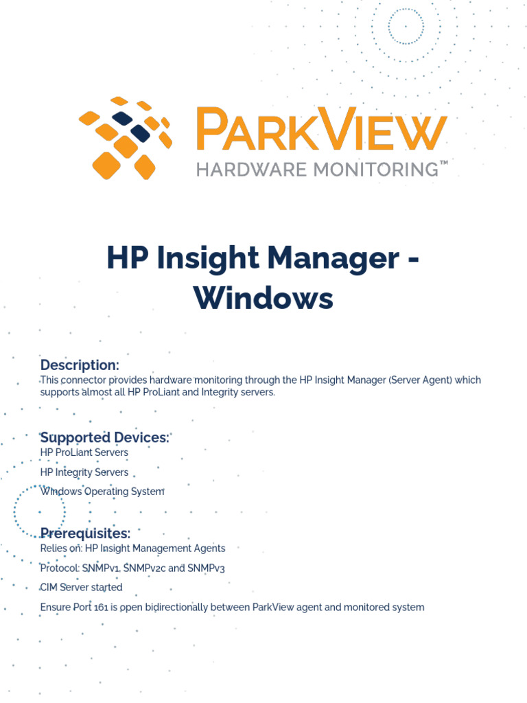ParkView Hardware HP Insight Manager Windows (SNMP) | PDF