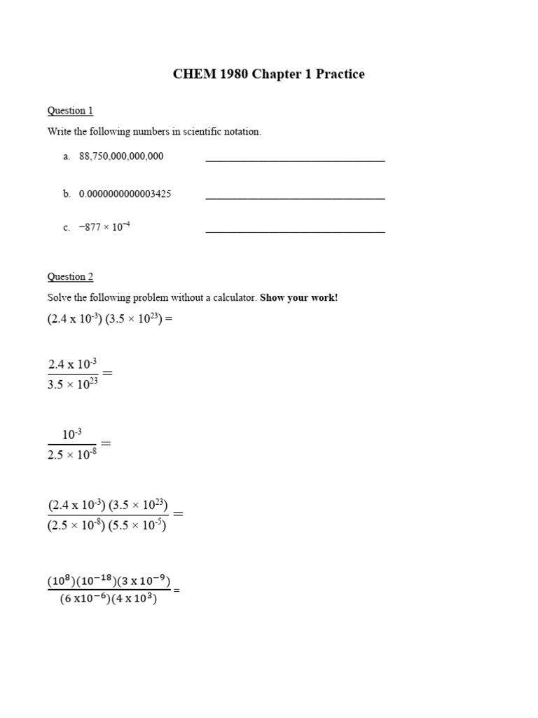 CHEM 1980 Chapter 1 Practice | PDF