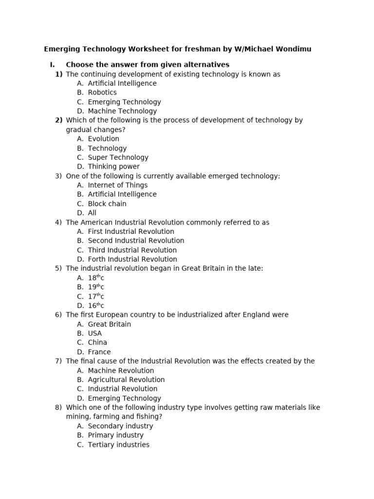 Emerging Technology Quiz for Freshmen | PDF | Boolean Data Type | Data Type