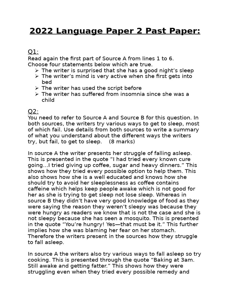 2022 Language Paper 2 Past Paper | PDF | Insomnia | Linguistics