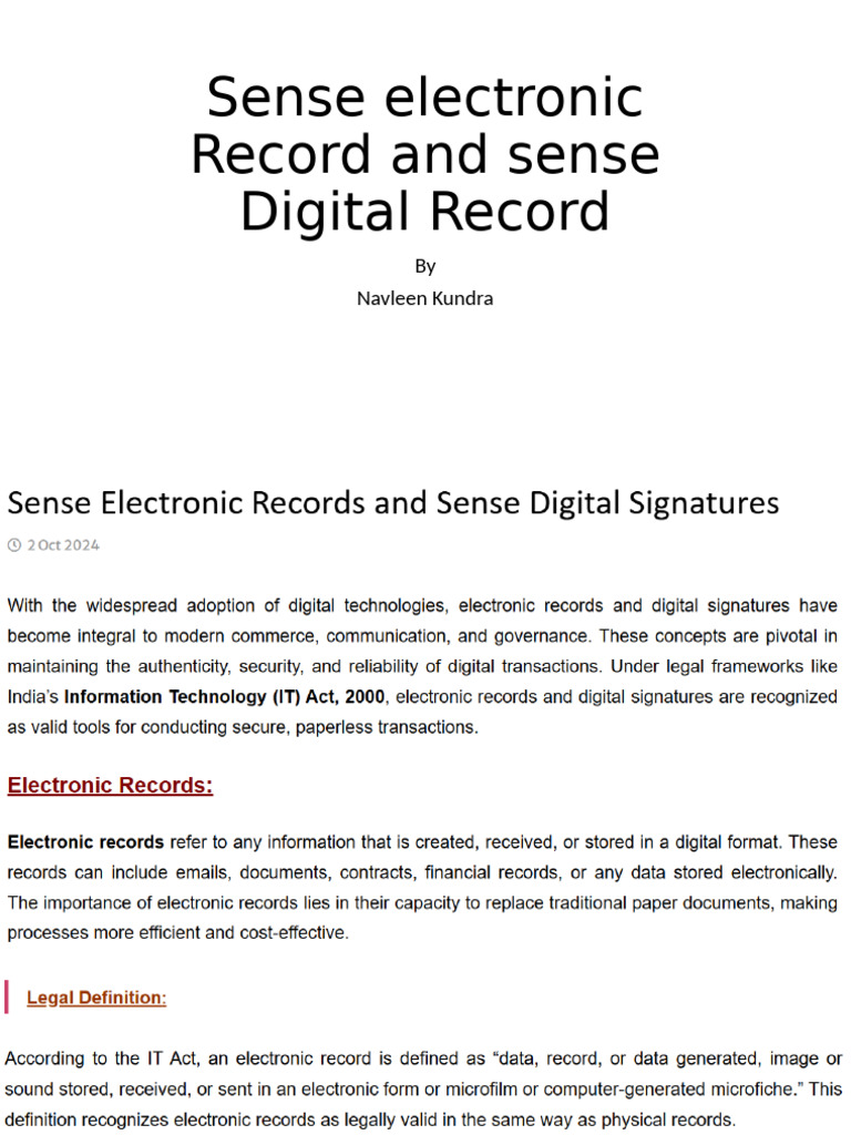 Sense Electronic Record and Sense Digital Record | PDF