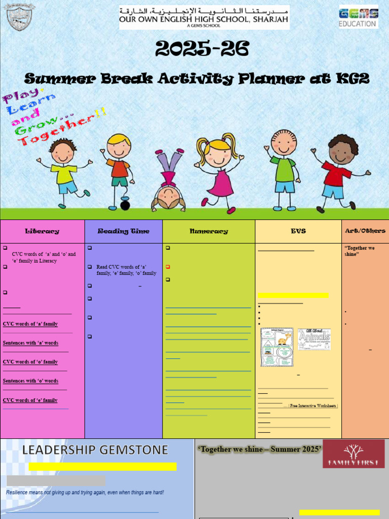 KG2 Summer Activity Planner 2025-26 | PDF | Learning