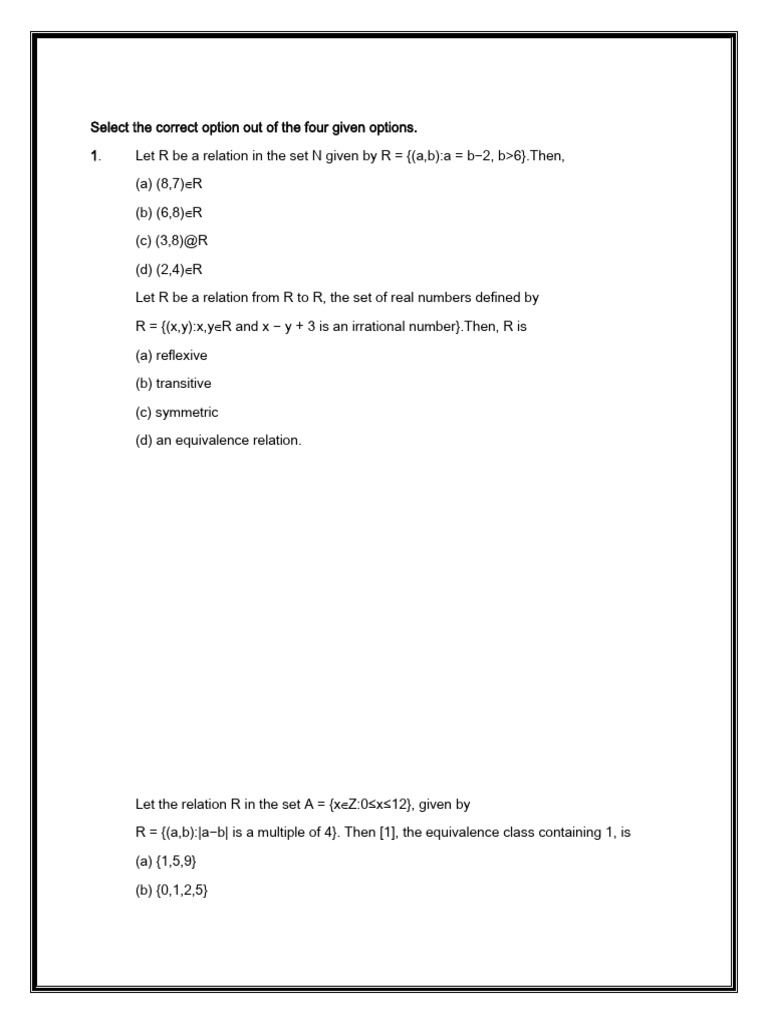 Relations and Inverse Functions Quiz | PDF | Function (Mathematics ...