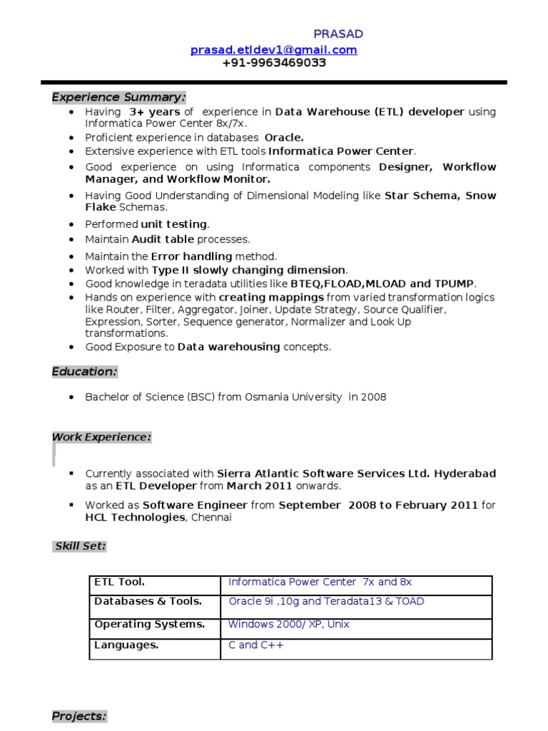 Prasad Resume | Oracle Database | Databases