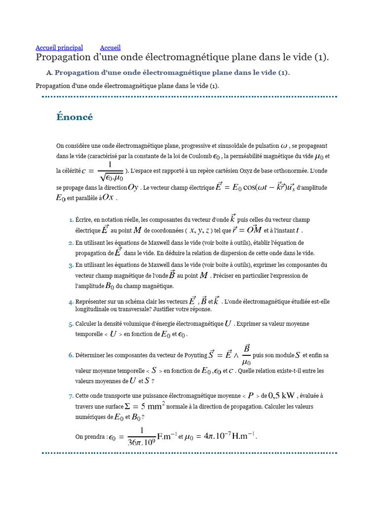 Propagation d'une onde EM dans le vide | PDF | Vagues | Électromagnétisme