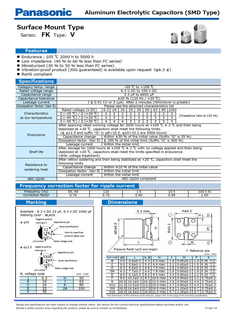 FK Series Aluminum Capacitors | PDF | Capacitor | Capacitance