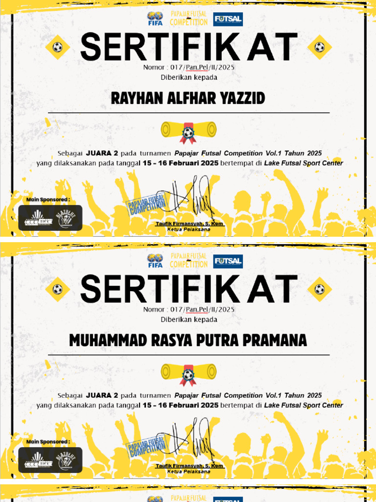 Sertifikat Futsal | PDF