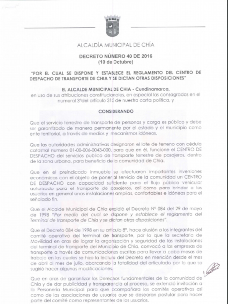 DECRETO 40 DE 2016que Deroga El 084del 1998 | PDF