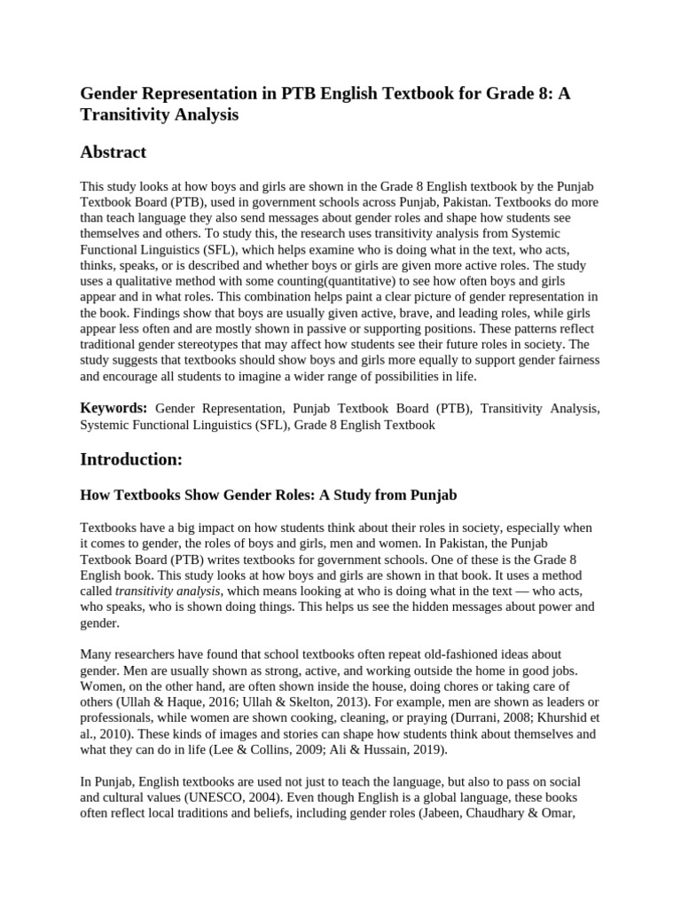 Gender Roles in PTB Grade 8 Textbook Analysis | PDF | Gender | Gender ...