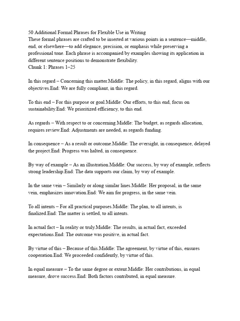 Formal Phrases For Flexible Use in Writing | PDF | Policy | Leadership