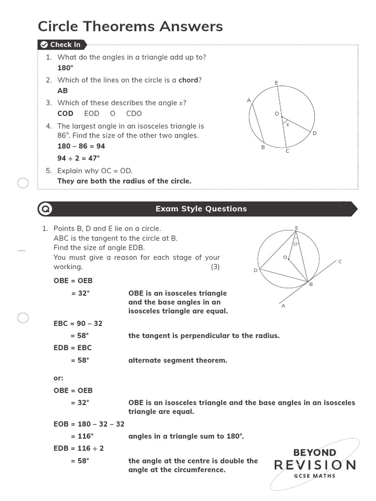 Circle Theorems Answer Key | PDF | Circle | Perpendicular