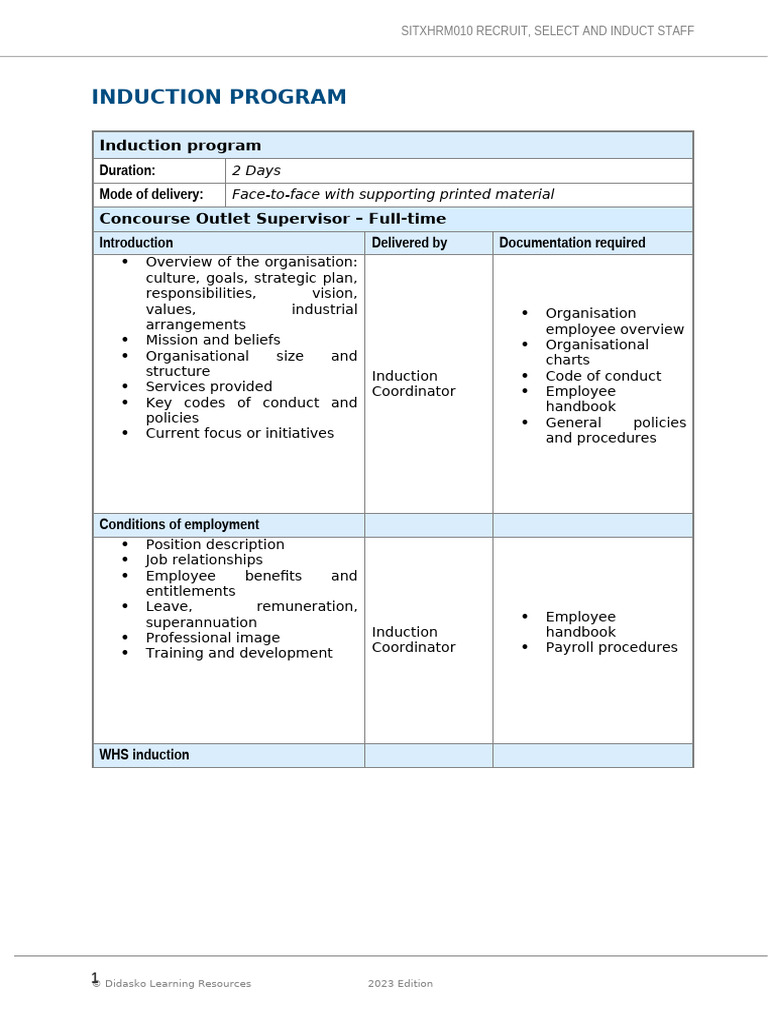 Assessment E Induction Program Template | PDF | Employment | Accessibility