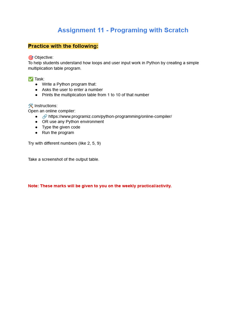 Assignment 11 - Programing With Scratch | PDF